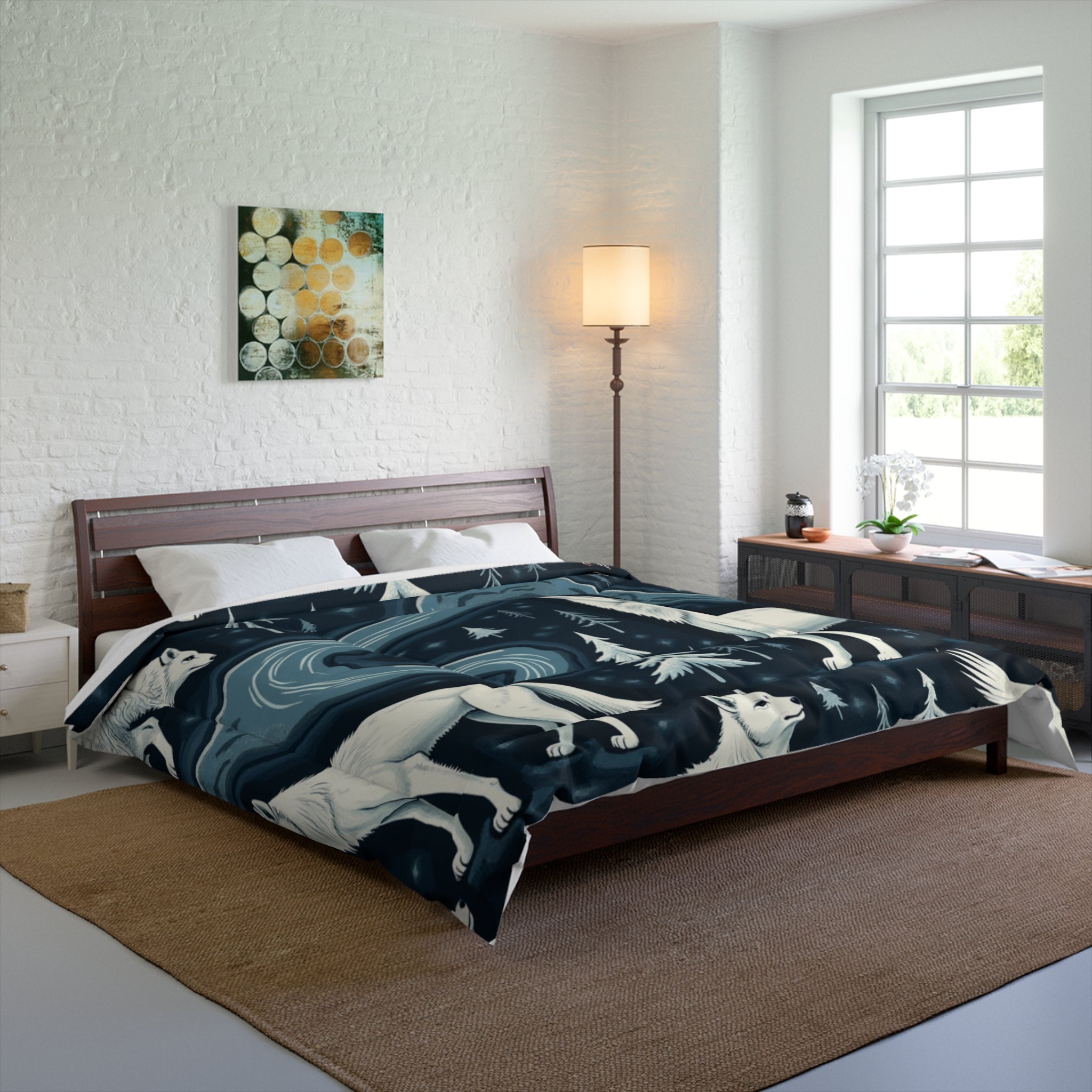 Wolf Night Comforter — White Wolves & Northern Lights Bedding